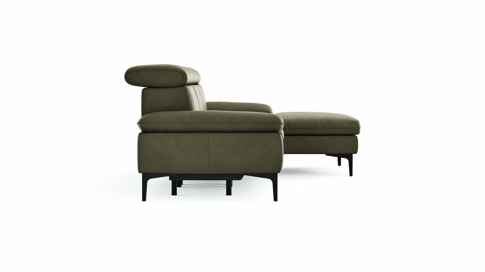Longchair-Sofa Felipa (rechts) mit grünem Lederbezug und Relaxfunktion ...